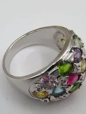 Jewelry | Multi Color Rhinestone Silver Tone Dome Cocktail Ring Sz 1 ...